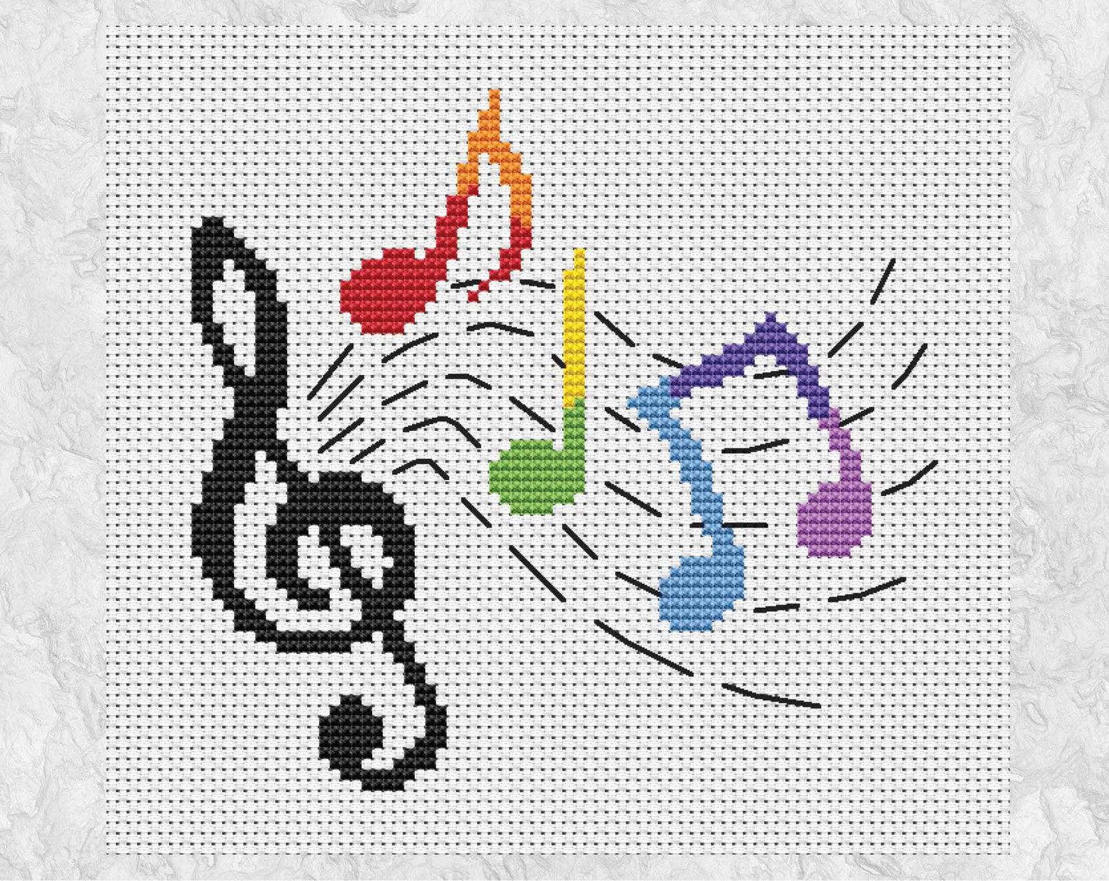 Music Cross Stitch Pattern Rainbow Musical Notes Hoop Art - Etsy