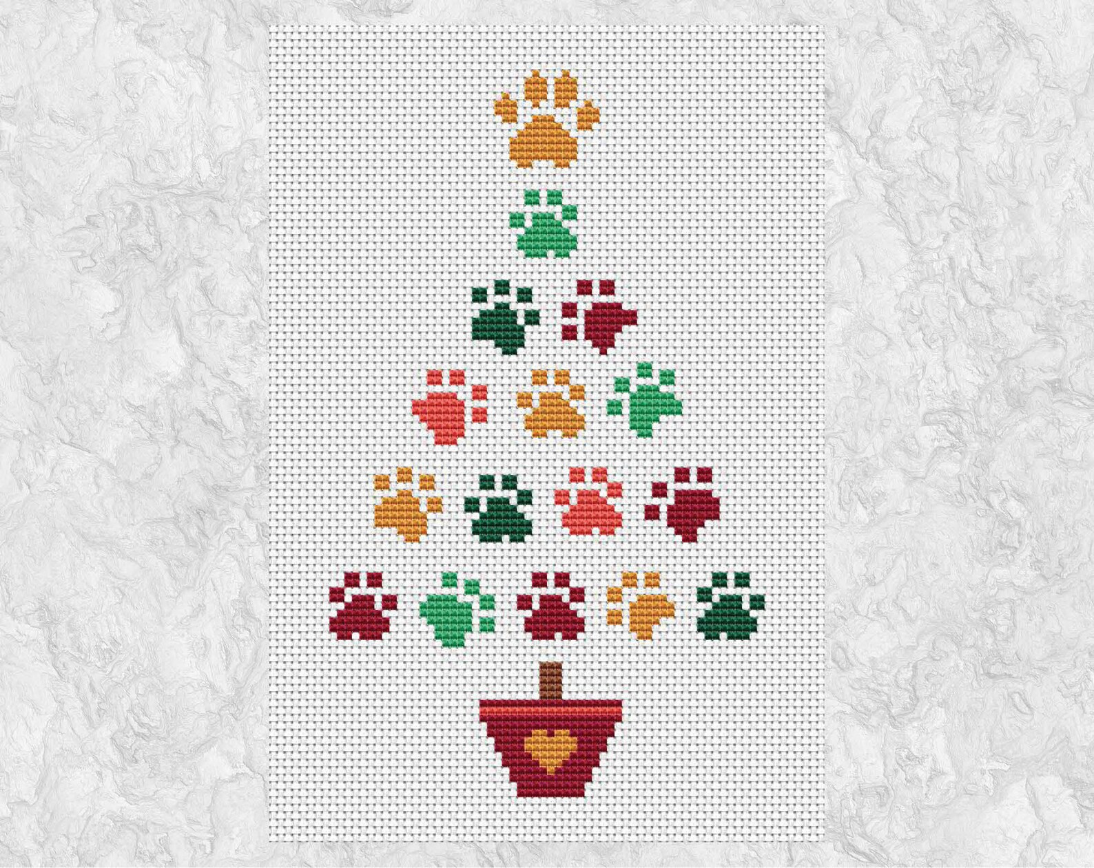 Paw Print Christmas Tree cross stitch pattern fun easy chart | Etsy