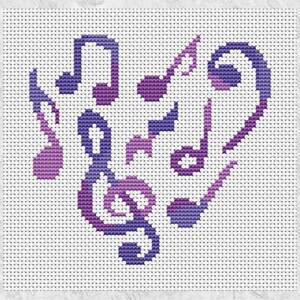 Music Heart Cross Stitch Pattern, Musical Notes, Three Colour ...