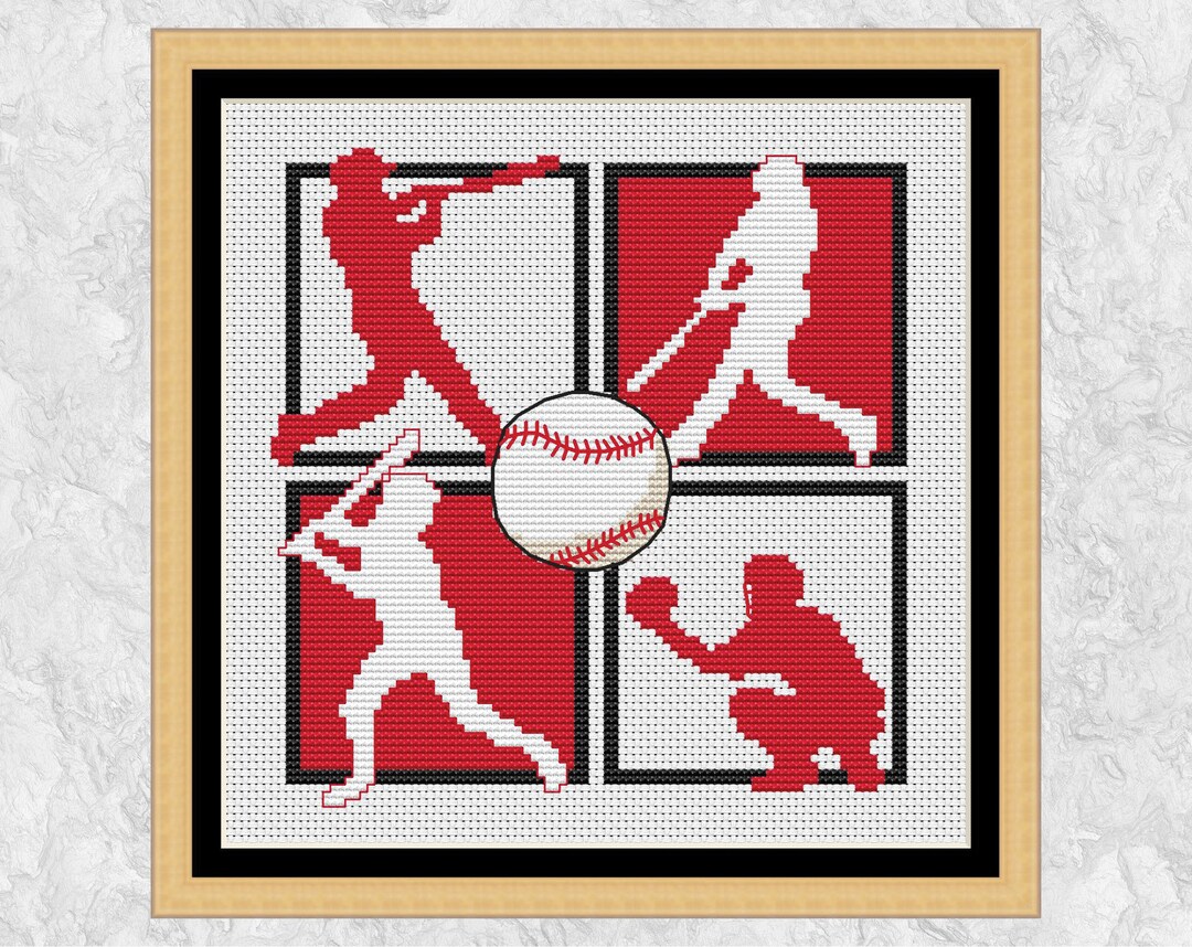 Baseball Cross Stitch Pattern, Baseball Players Silhouettes, Chart for ...