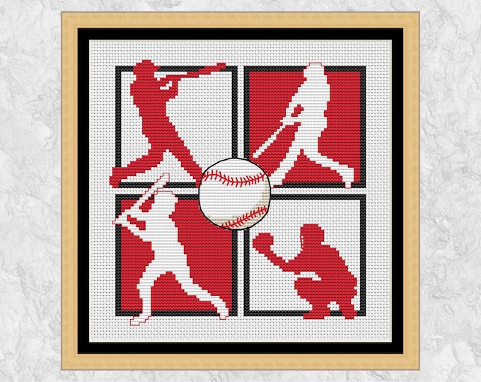 Baseball Cross Stitch Pattern Baseball Players Silhouettes - Etsy