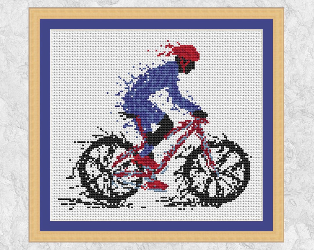 Cycling Cross Stitch Pattern, Modern Cyclist Design, Gift for Bike ...