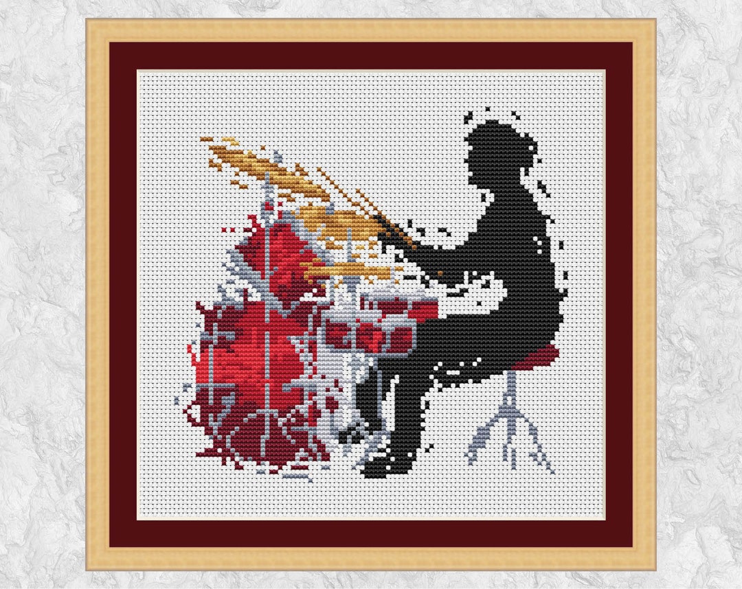 Drums Cross Stitch Pattern (female), Modern Music Chart, Pop, Rock or Jazz, Drummer, Band Player ...
