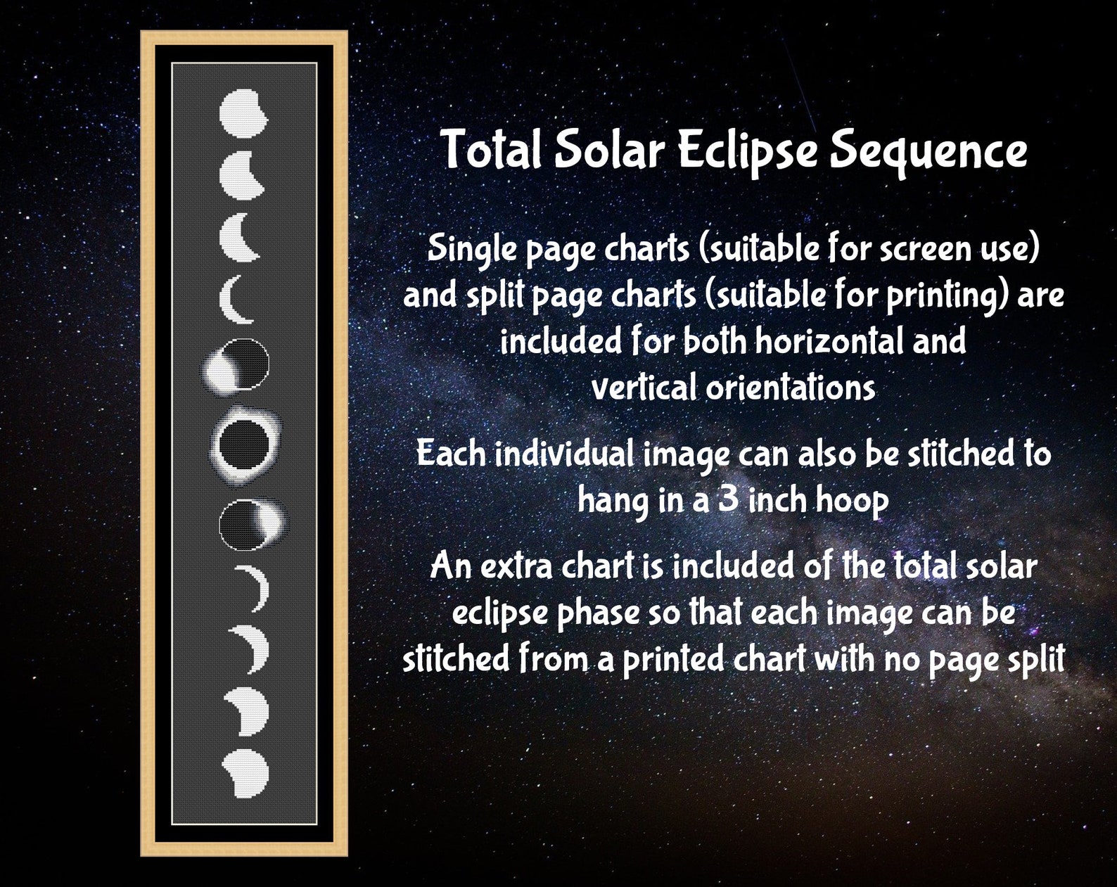 Solar Eclipse Sequence Cross Stitch Pattern - Accurate Astronomy Charts ...