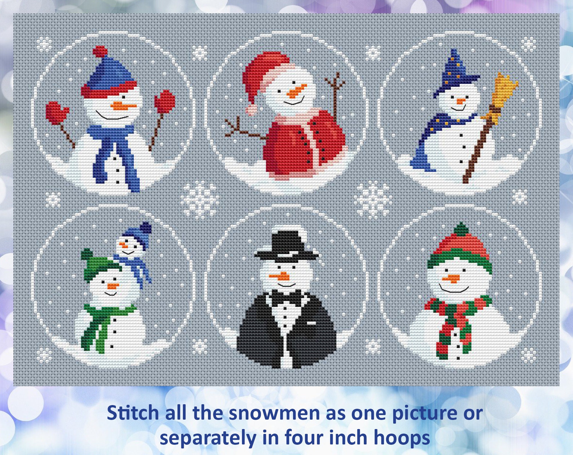A Gathering of Snowmen Cross Stitch Pattern - Stitch as a Single ...