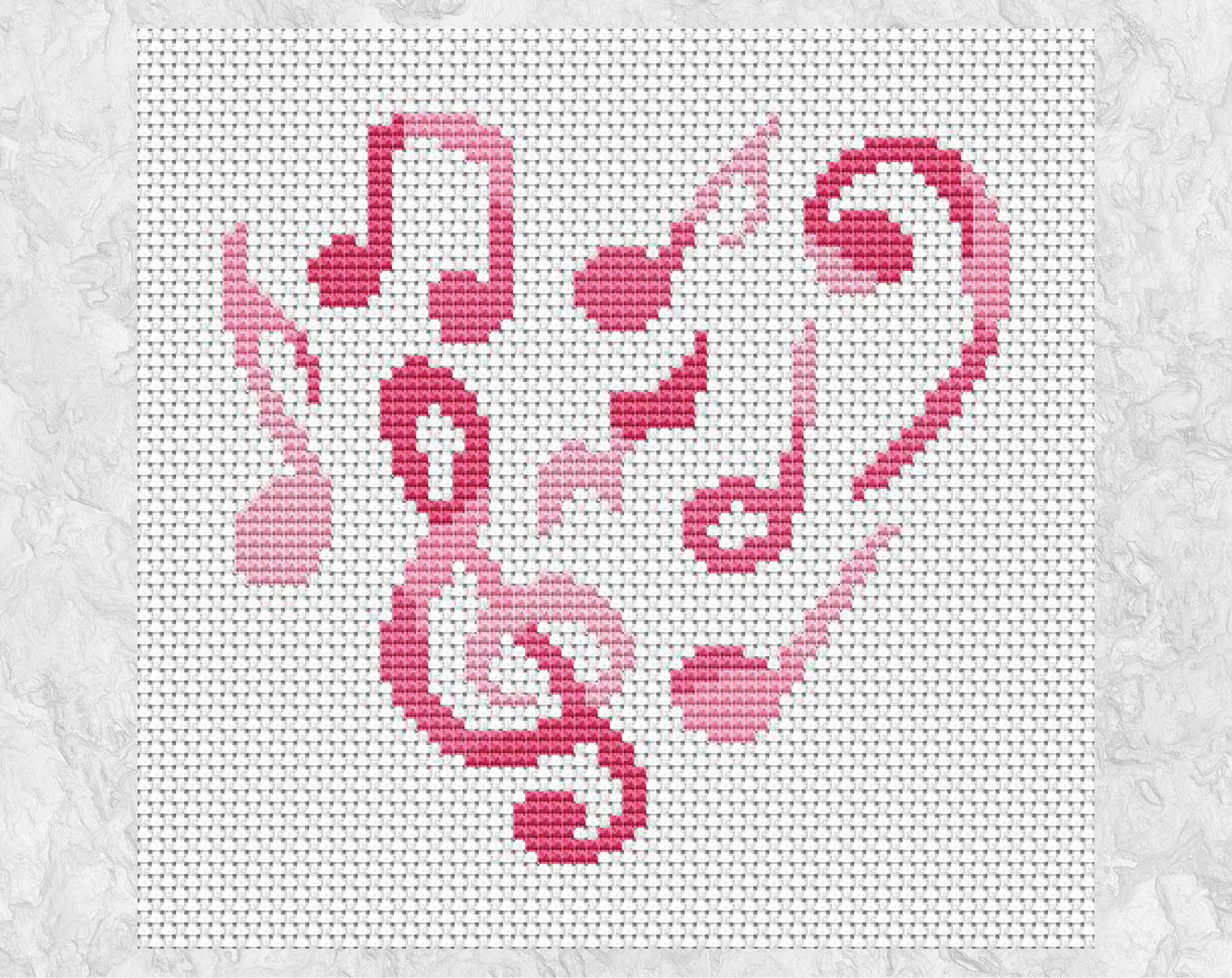 Music Heart Cross Stitch Pattern Musical Notes Three Colour | Etsy