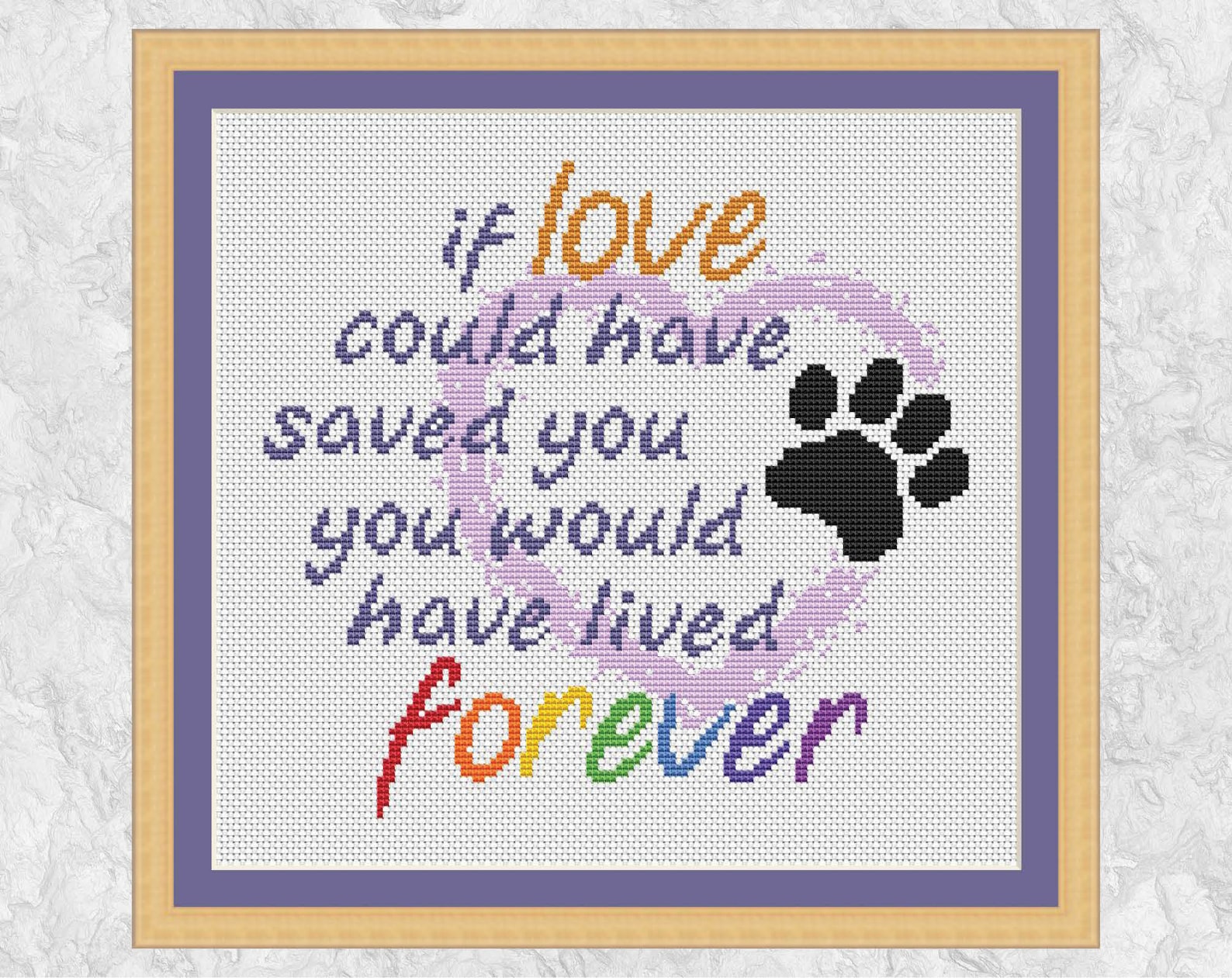 Pet Memorial Cross Stitch Pattern, Paw Print Quote, Rainbow Bridge, Dog ...