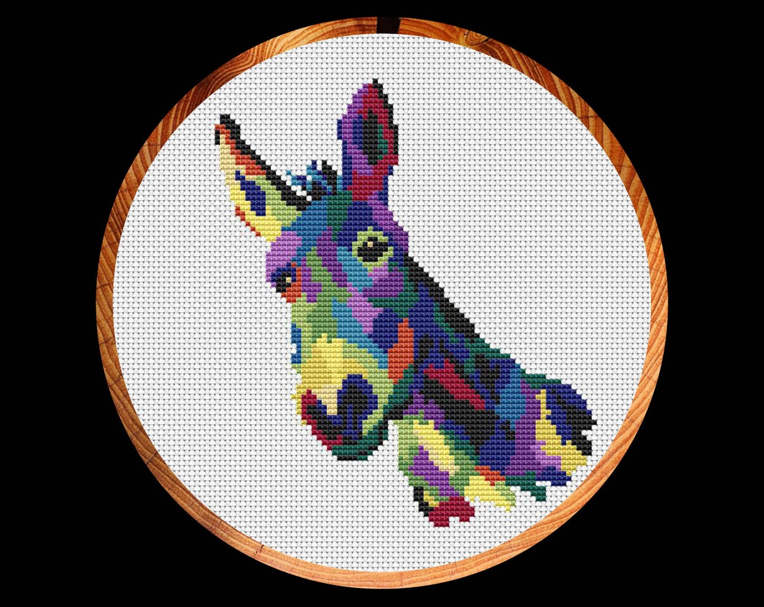 Donkey Cross Stitch Pattern, Modern Patchwork Colours Counted Cross ...