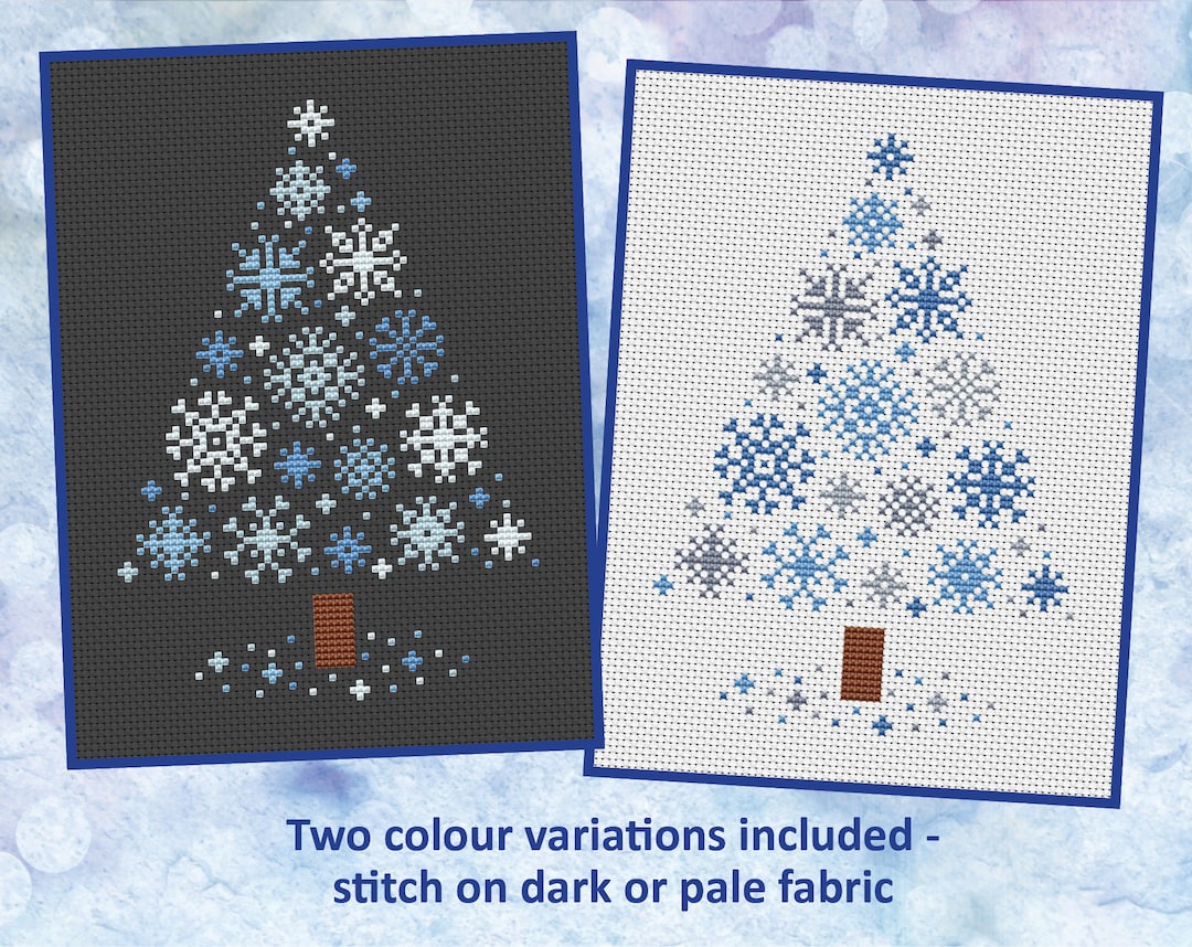 Snowflakes Christmas Tree Cross Stitch Pattern - Two Colour Variations ...