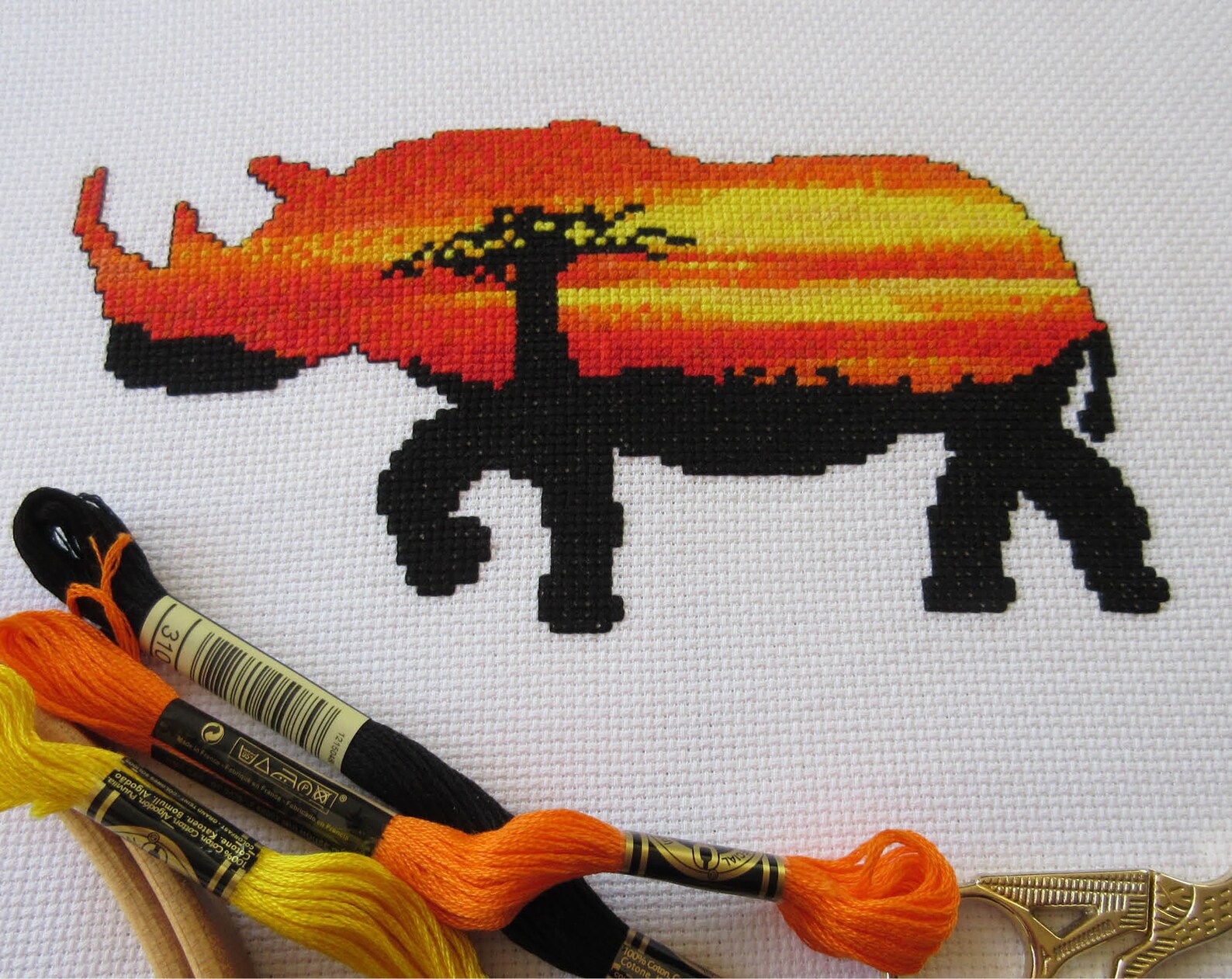 Rhinoceros Cross Stitch Pattern PDF, Sunset Rhino Counted Cross Stitch ...