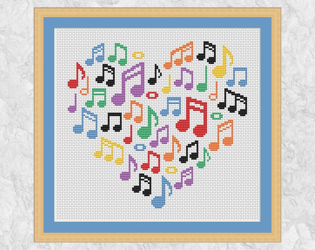 Music Notes Heart Cross Stitch Pattern (larger), Instant Download PDF ...