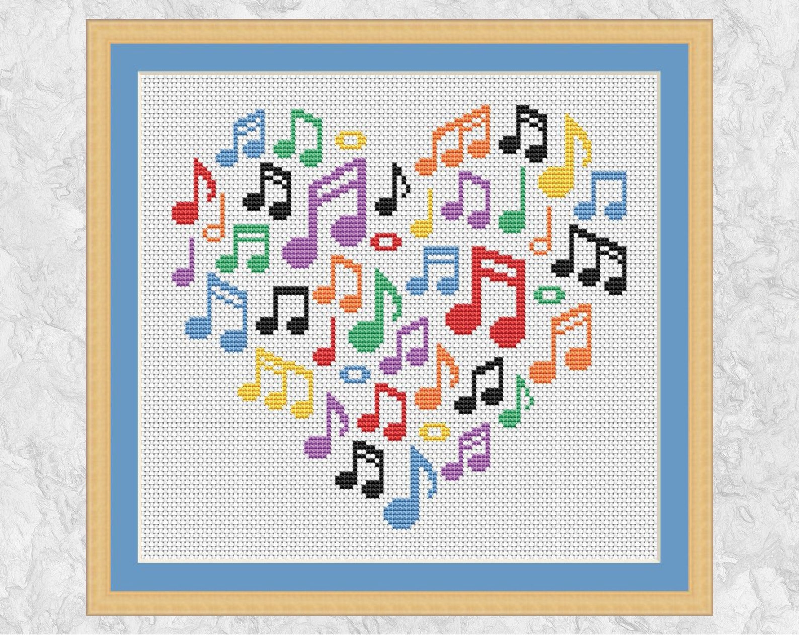 Music Notes Heart Cross Stitch Pattern (larger), Instant Download PDF ...