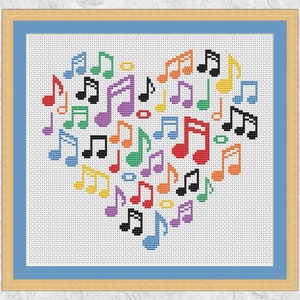 Music Notes Heart Cross Stitch Pattern (larger), Instant Download PDF ...