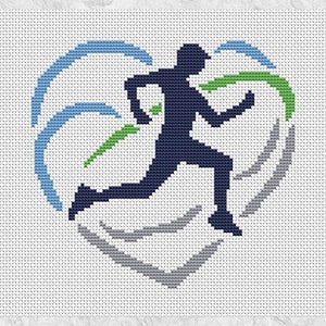 Running Cross Stitch Pattern, Gift for Runner, Sport Heart Chart ...