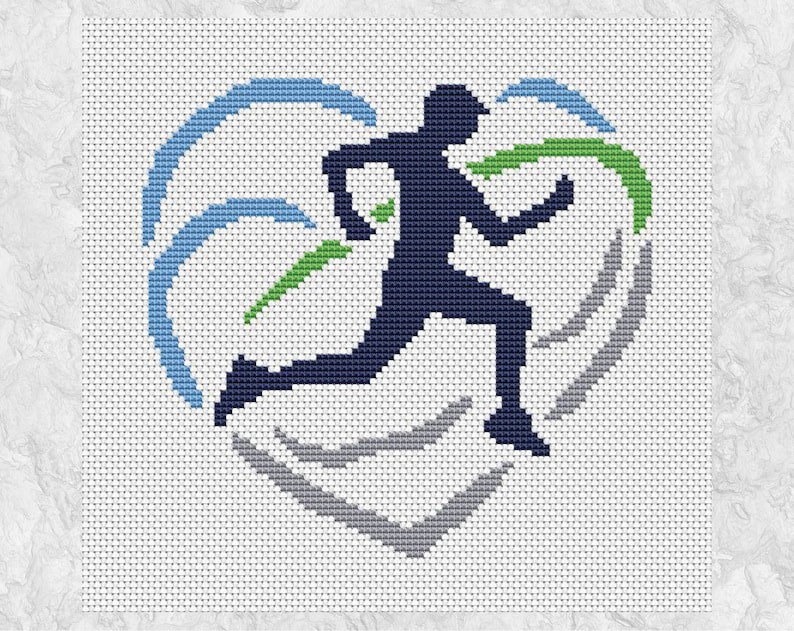 Running Cross Stitch Pattern, Gift for Runner, Sport Heart Chart ...