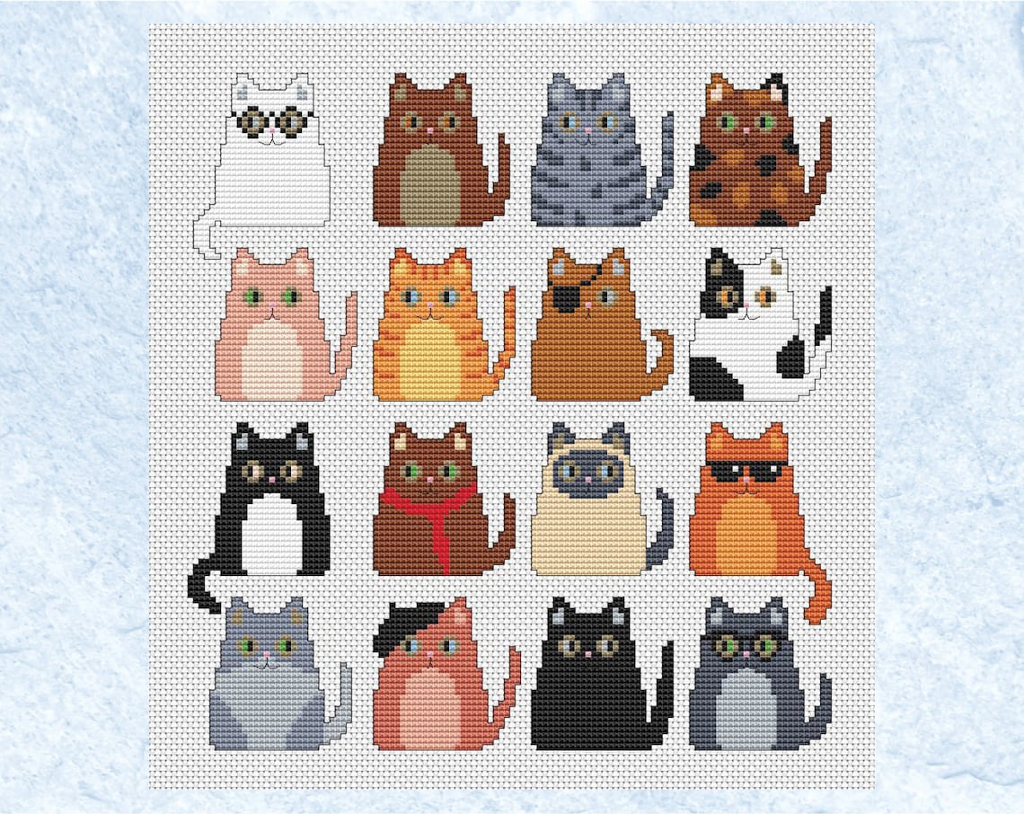 Funky Cats Cross Stitch Pattern Fun Mini Cat Motifs to Form | Etsy