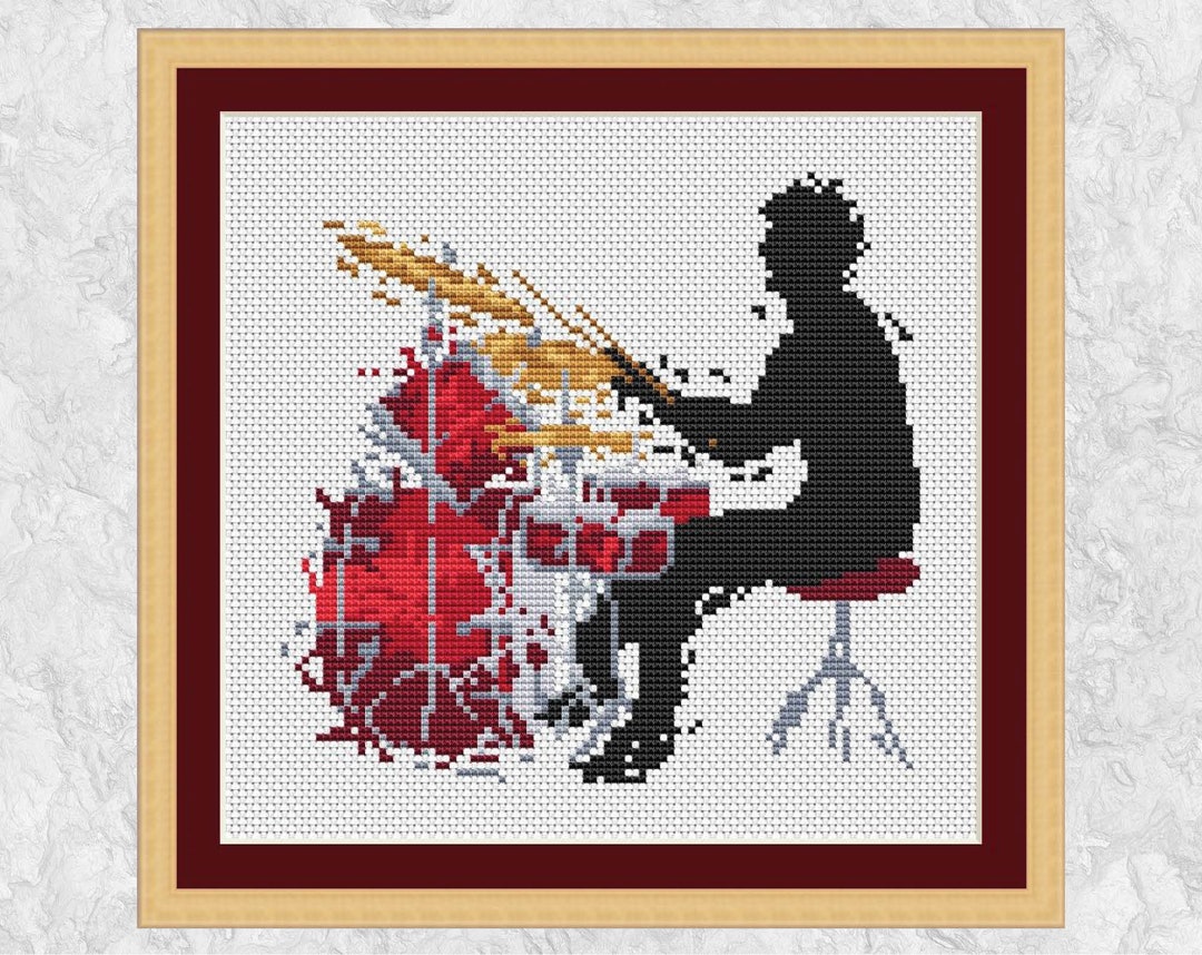 Drums Cross Stitch Pattern (male), Modern Music Cross Stitch Chart, Pop ...