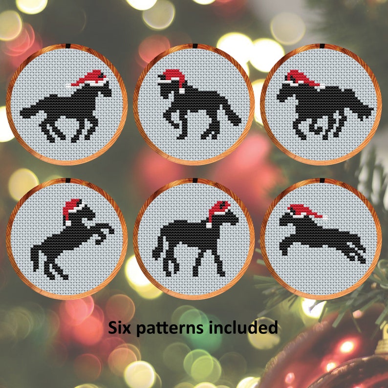 Horses in Christmas Hats Cross Stitch Patterns, Set of Six Fun Patterns ...