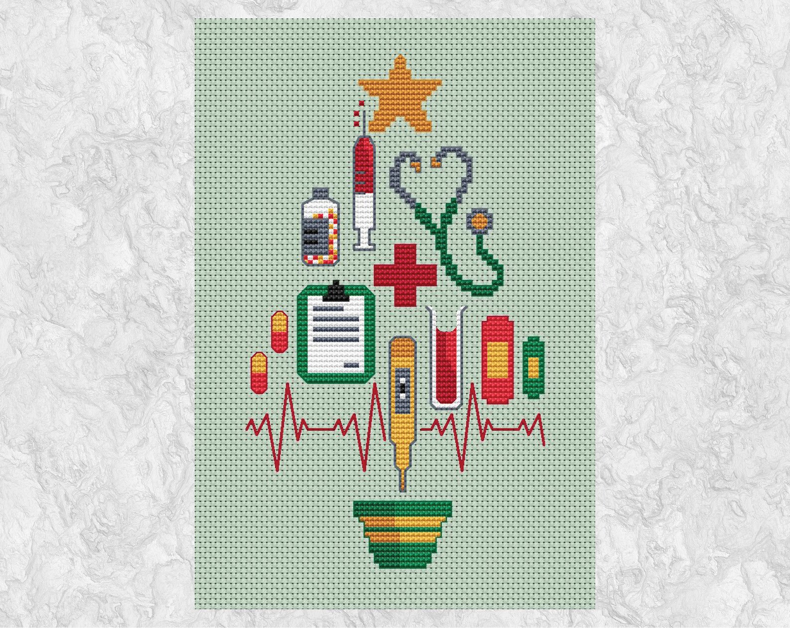 Medical Christmas Tree Cross Stitch Pattern Fun Gift for - Etsy