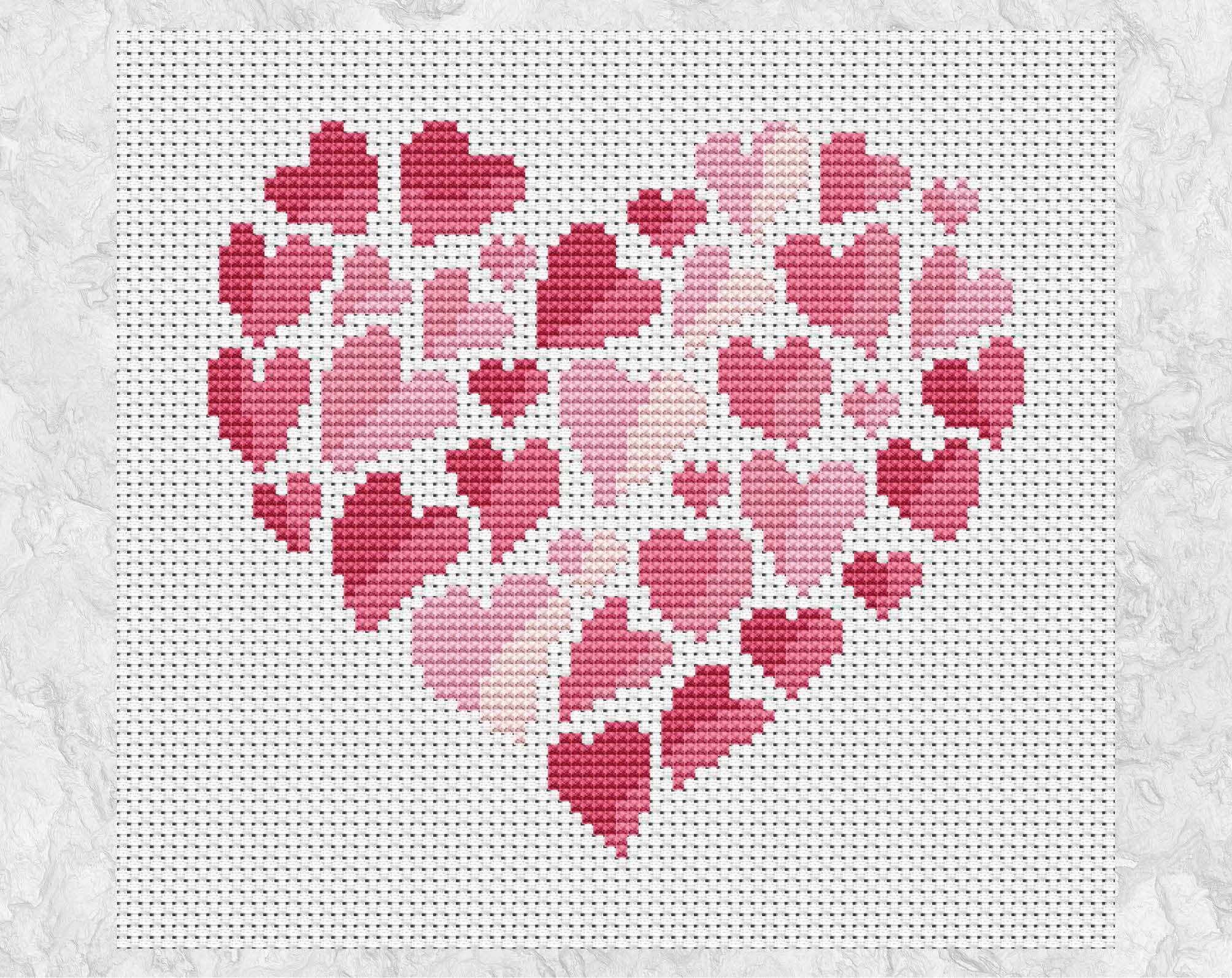 Pink Heart of Hearts Cross Stitch Pattern, Modern Cross Stitch Design ...