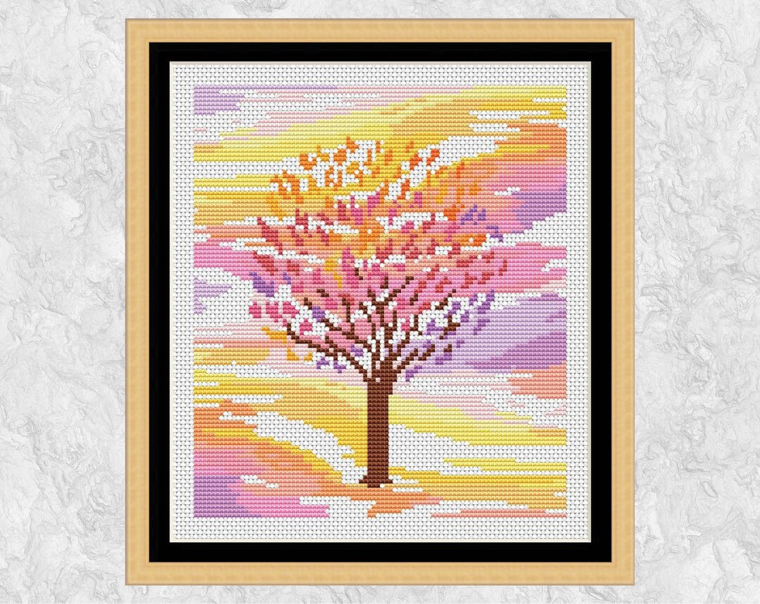 Cherry Blossom Cross Stitch Pattern, Spring Tree Design, Modern ...