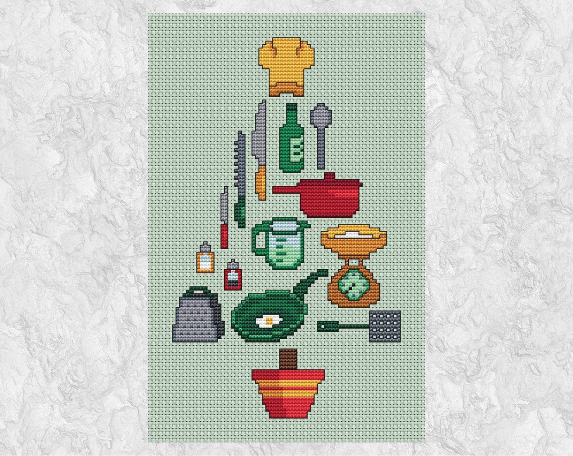 Cooking Christmas Tree Cross Stitch Pattern - Fun Gift for Anyone Who ...