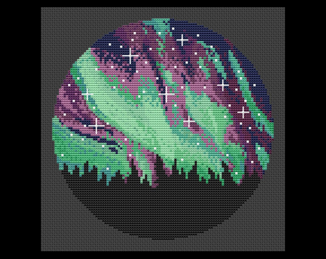 Northern Lights Cross Stitch Pattern, Aurora Borealis, Astronomy and ...