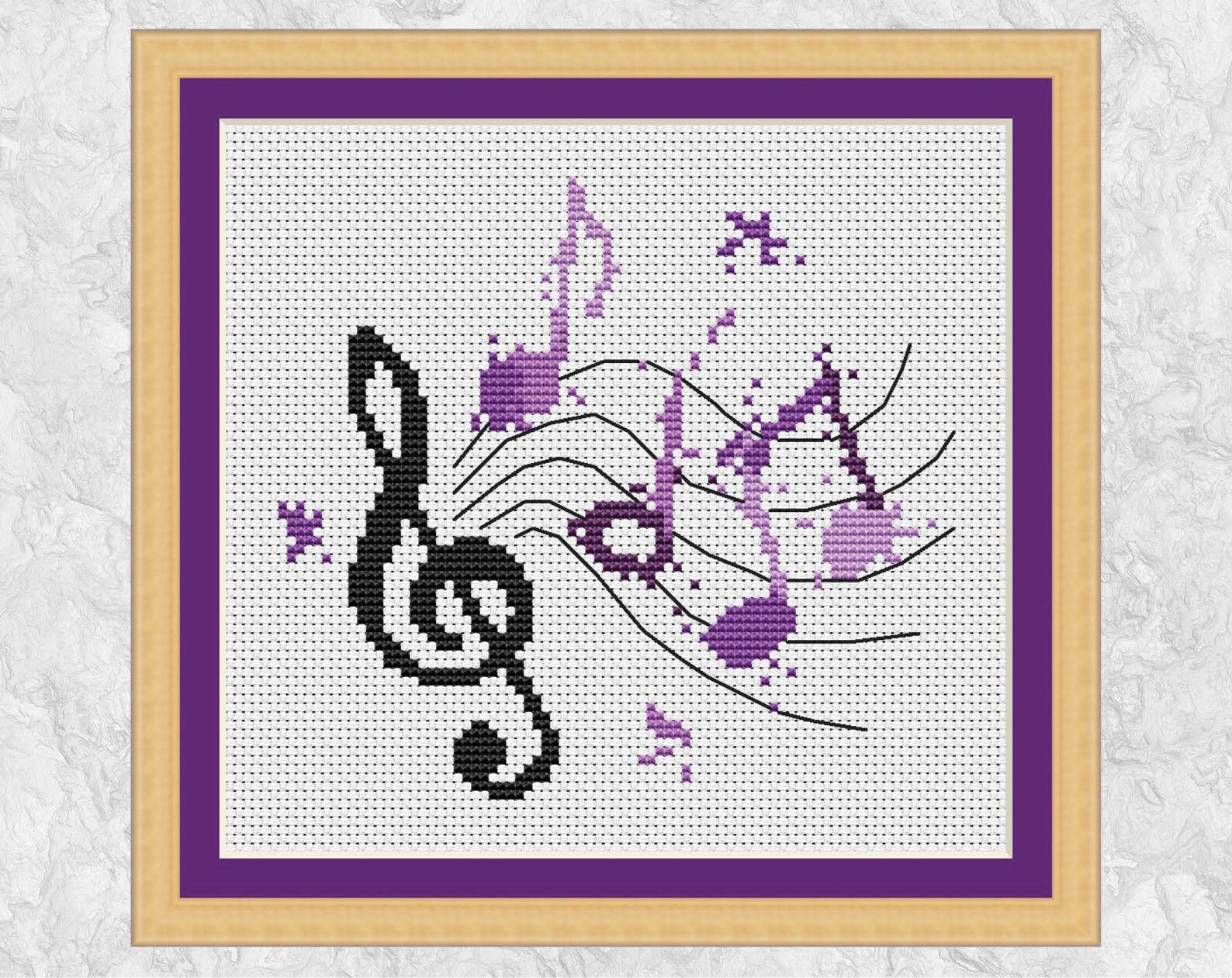 Music cross stitch pattern splattered paint purple musical | Etsy
