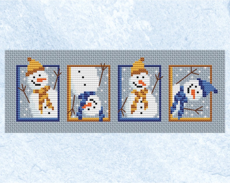 Set of Snowmen Cross Stitch Pattern - Stitch as a Single Picture or ...