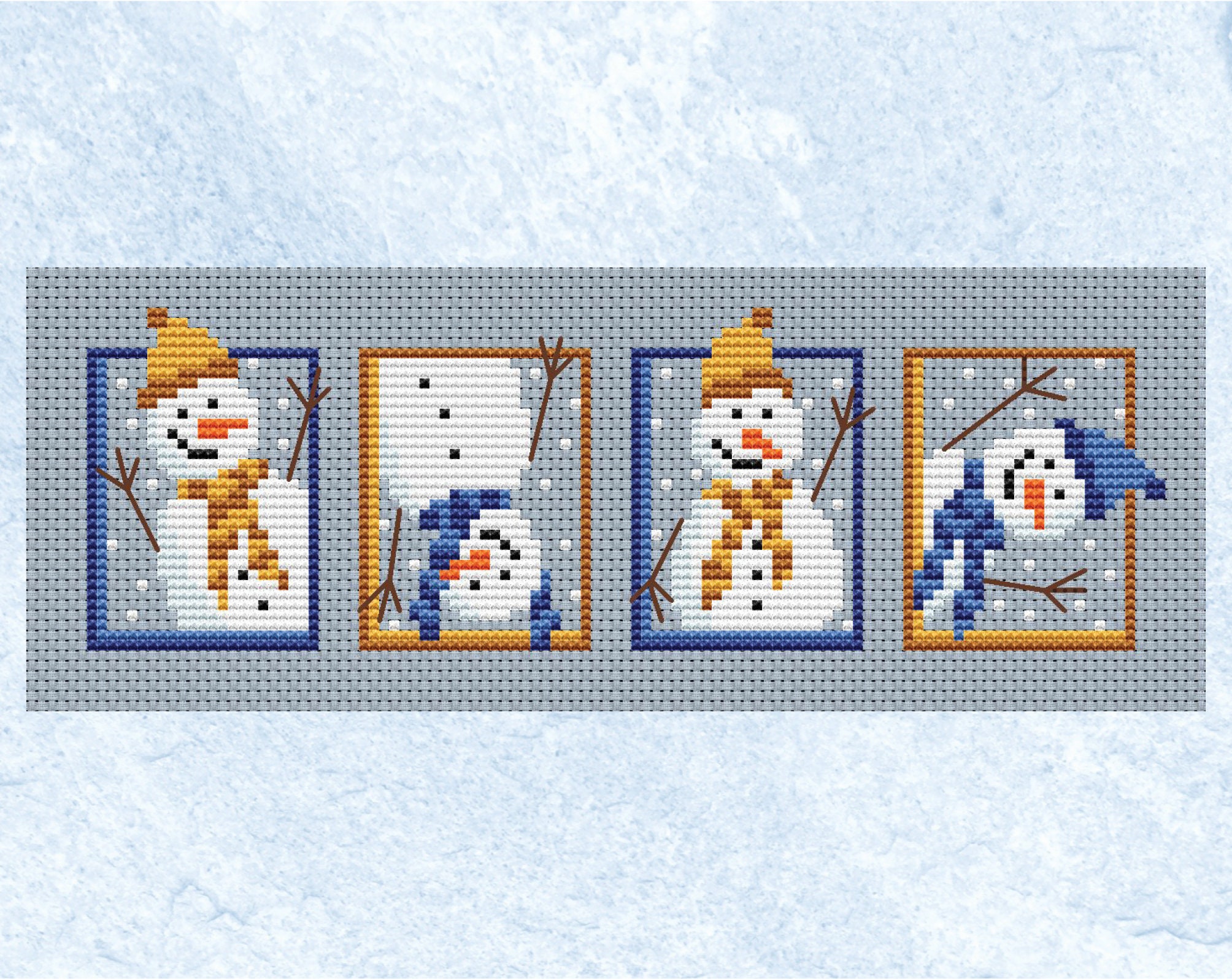 Set of Snowmen Cross Stitch Pattern Stitch as a Single - Etsy