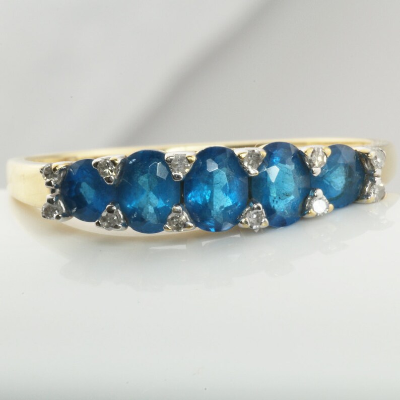 Brazilian Blue Apatite, 14K Gold Ring, 5 Stone Neon Blue Apatite ...