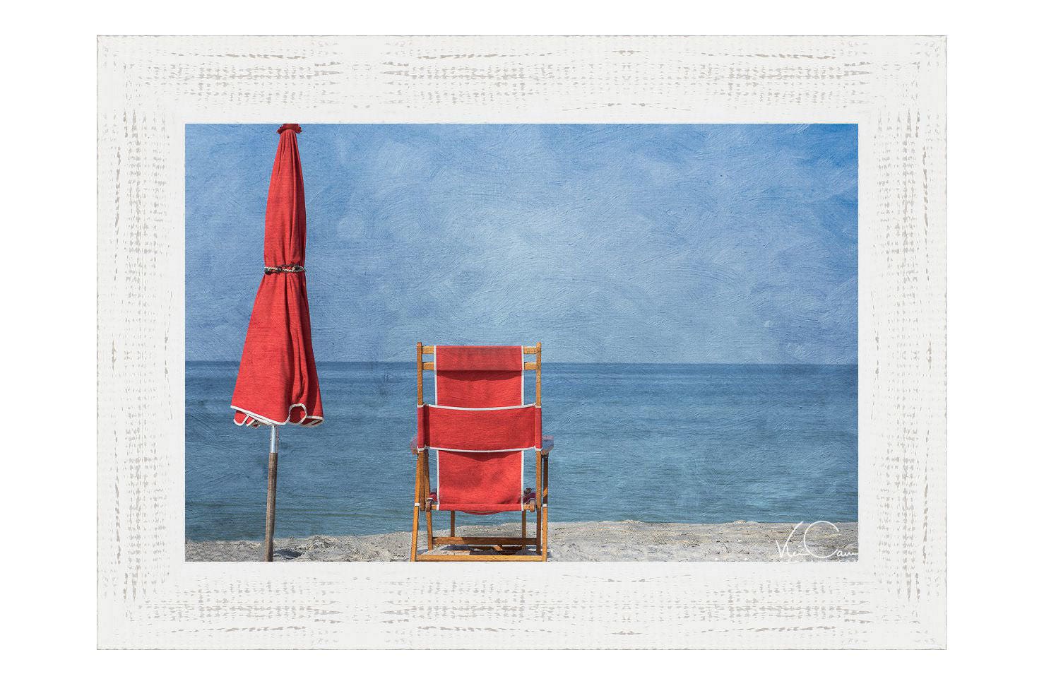 Beach Photography Ocean Print Seashore Print Red Umbrella - Etsy