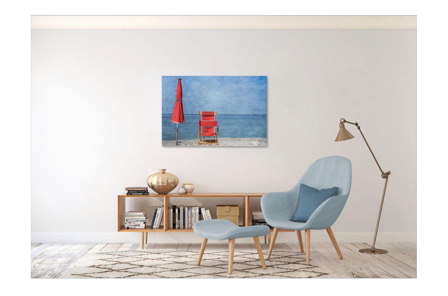 Beach Photography Ocean Print Seashore Print Red Umbrella - Etsy