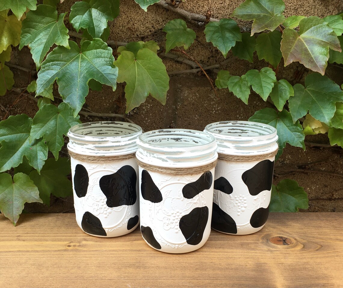 Set of 3 Cow Print Mason Jar Mason Jar Decor Farmhouse | Etsy