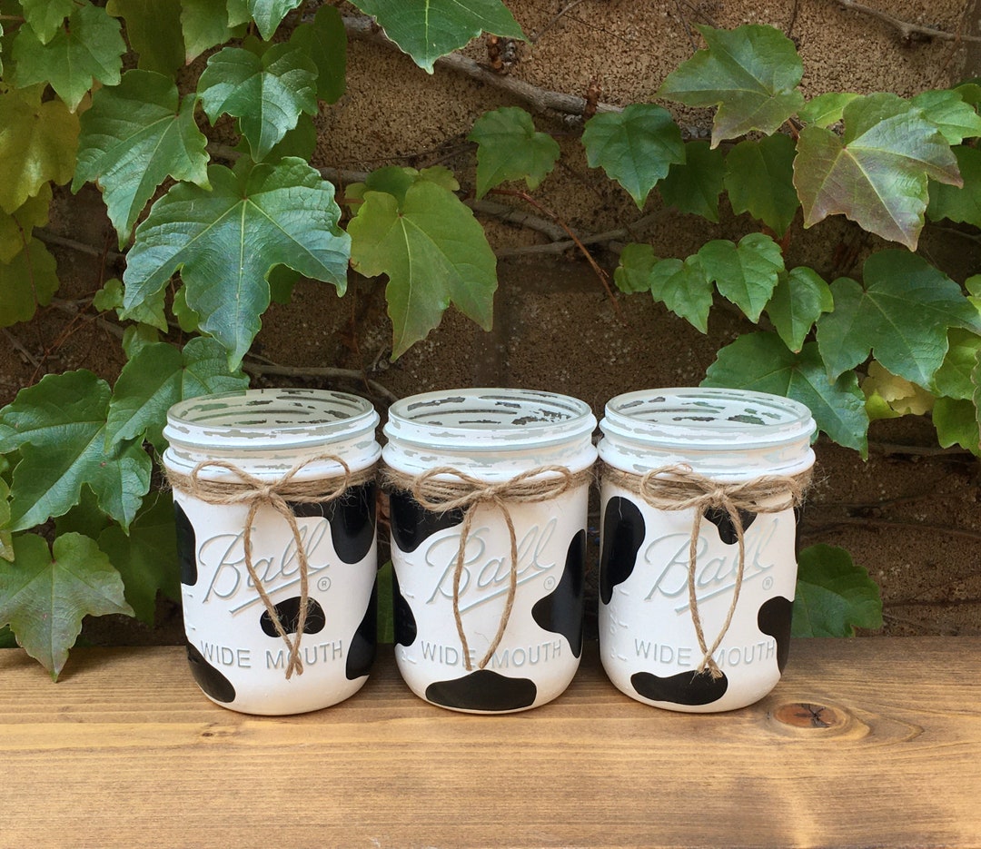 Set of 3, Cow Print, Mason Jar, Mason Jar Decor, Farmhouse Decor ...