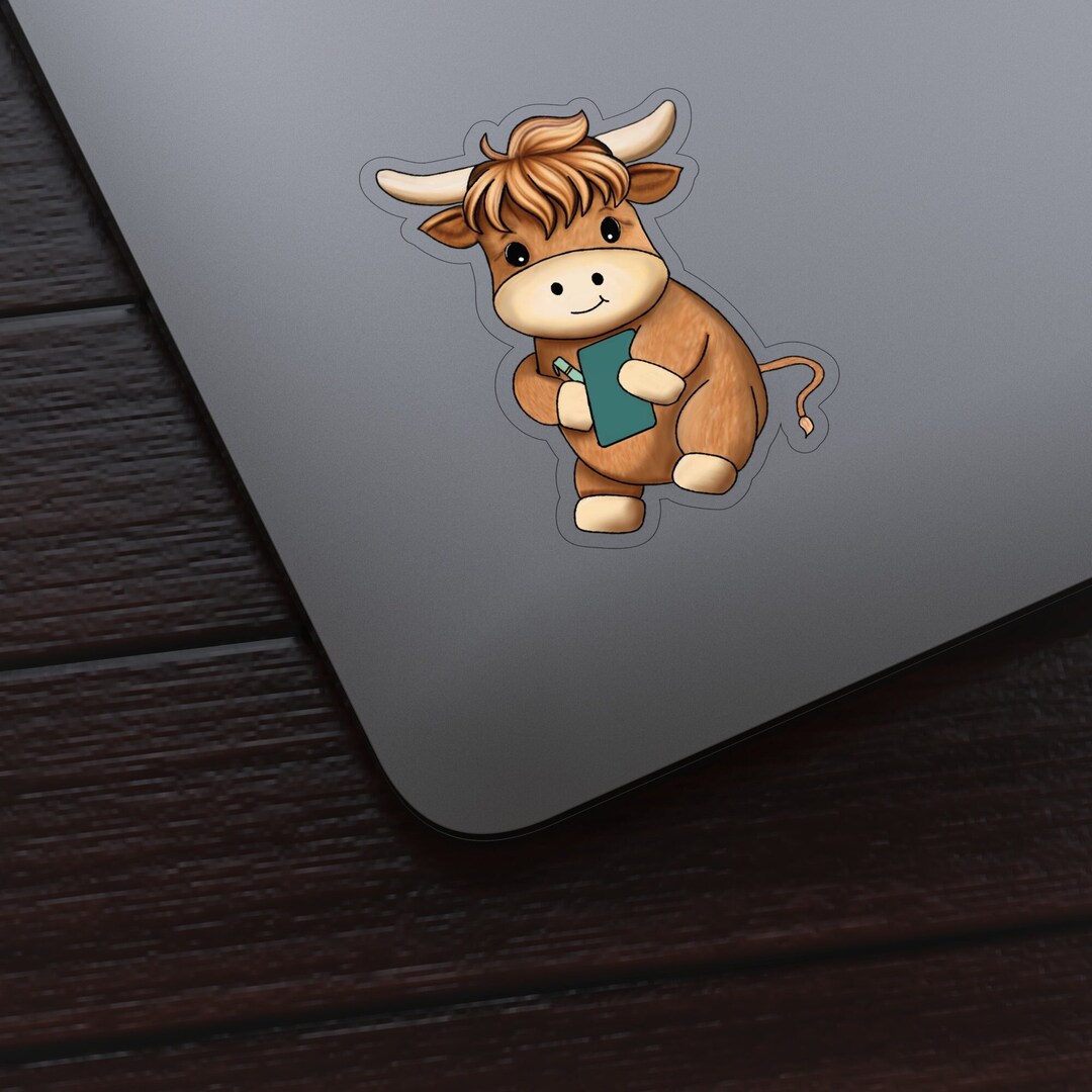 Cute Highland Cow Die Cut Sticker With Pen and Paper Die Cut Highland ...