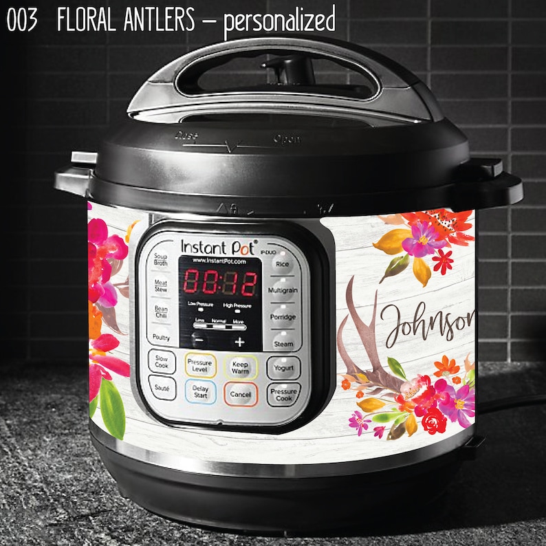 Instant Pot Magnetic Skin - FLORAL ANTLERS (personalized) - Etsy