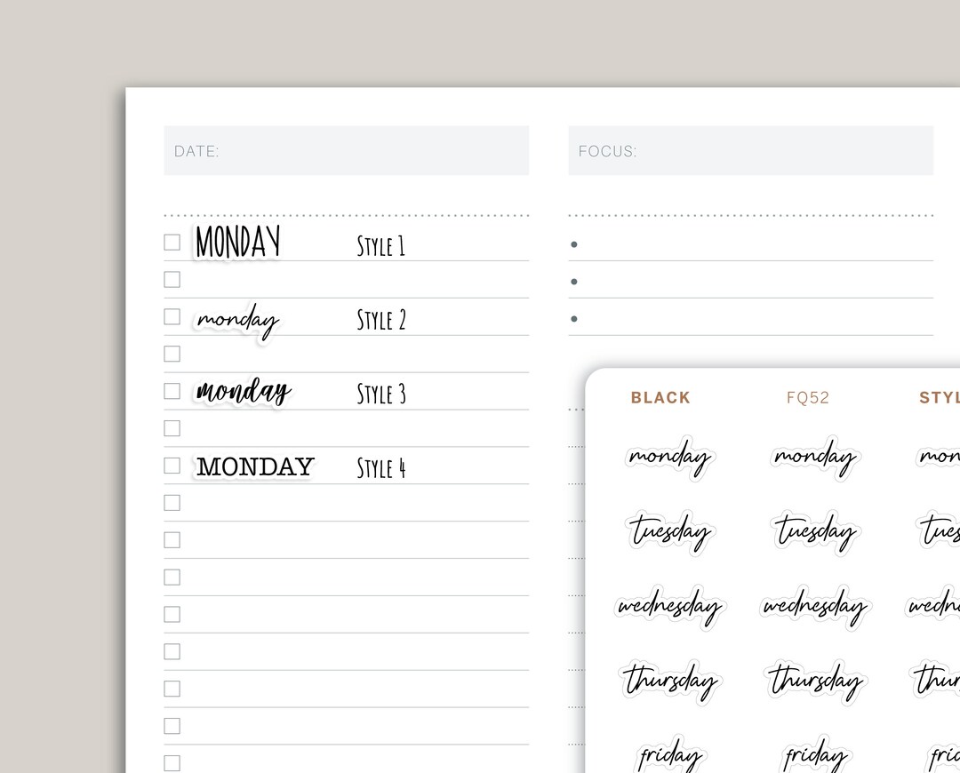 Transparent Day of the Week Planner Sticker FQ52 - Etsy