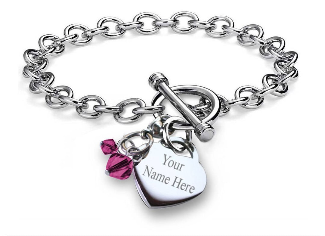Personalized Stainless Steel Heart Charm Bracelet With Birthstone - Etsy