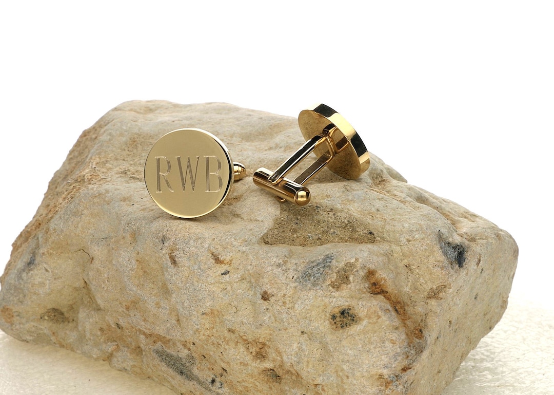 Personalized Gold Cufflinks, Round 14k Gold PVD Stainless Steel ...