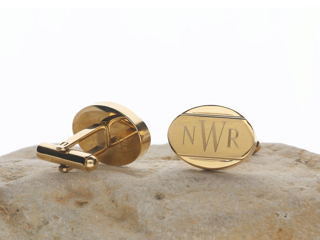 Personalized Gold Plated Cufflinks: Engraved Monogram Gift, Gift Box ...