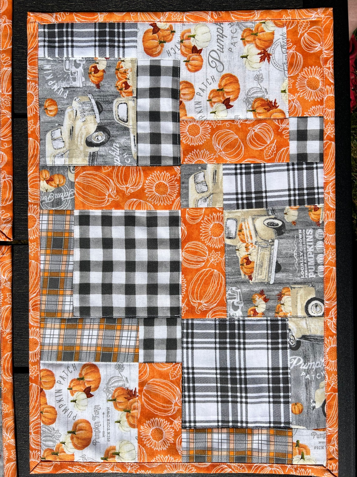 Quilted Placemats Fall Orange Pumpkins & Plaids - Etsy