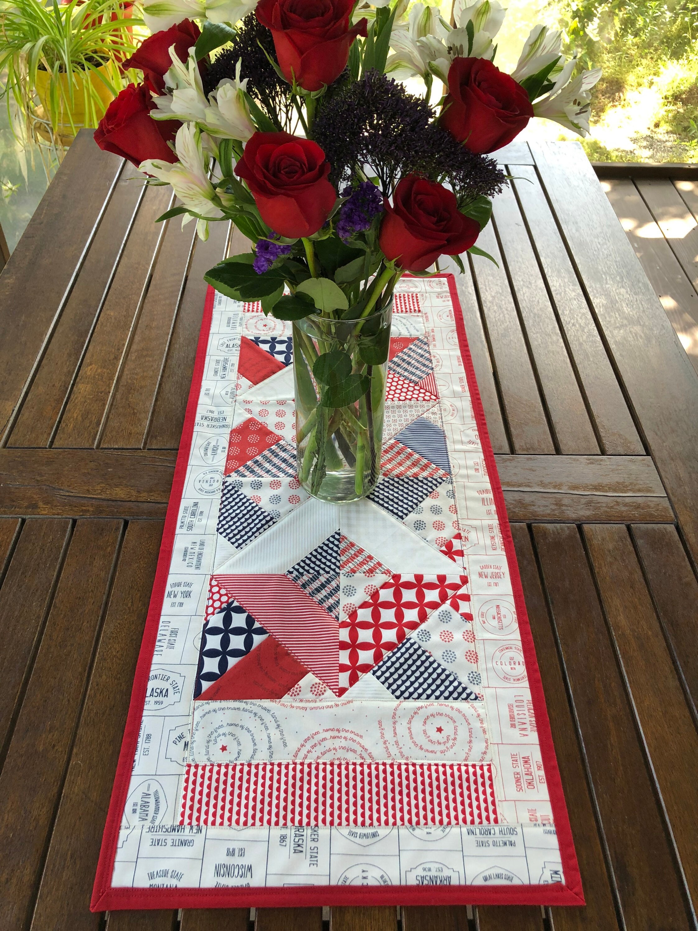 Quilted Table Runner Patriotic Red, White & Blue, 4th of July, Memorial ...