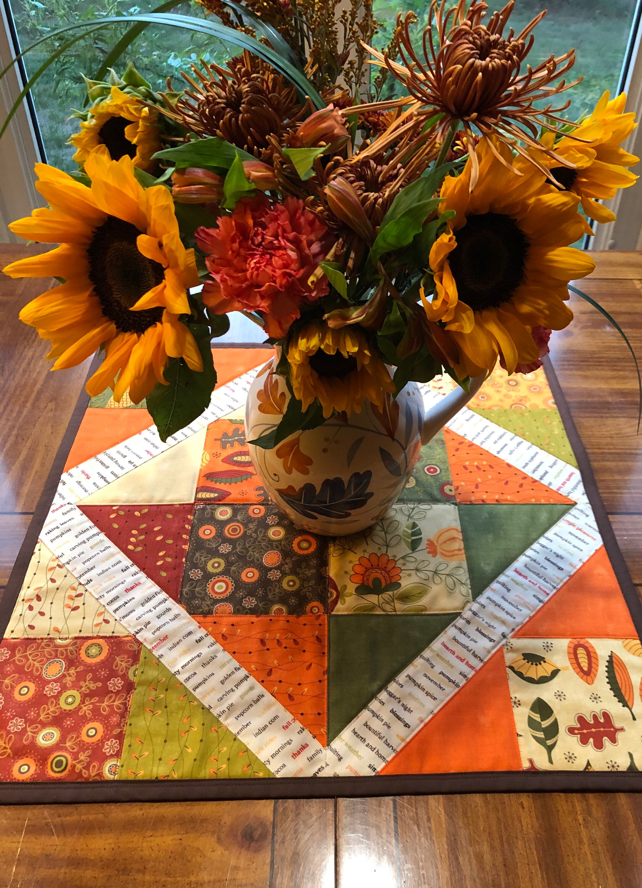 Quilted Table Topper Autumn Fall Green Orange & Browns - Etsy