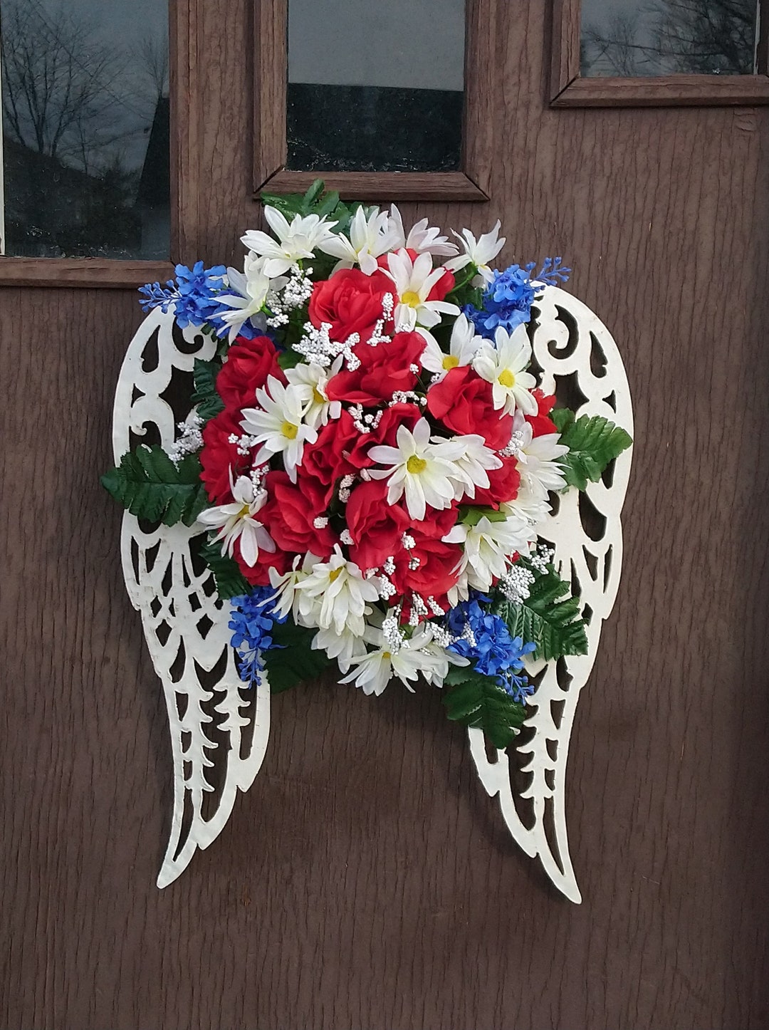 Angel Wing Wreath, Floral Funeral Arrangement, Angel Wall Decor ...