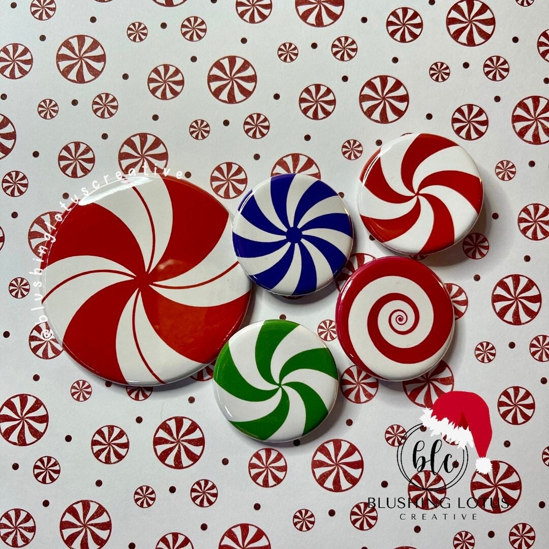 Peppermint Candy Holiday Buttons, Christmas Pins, Stocking Stuffers ...
