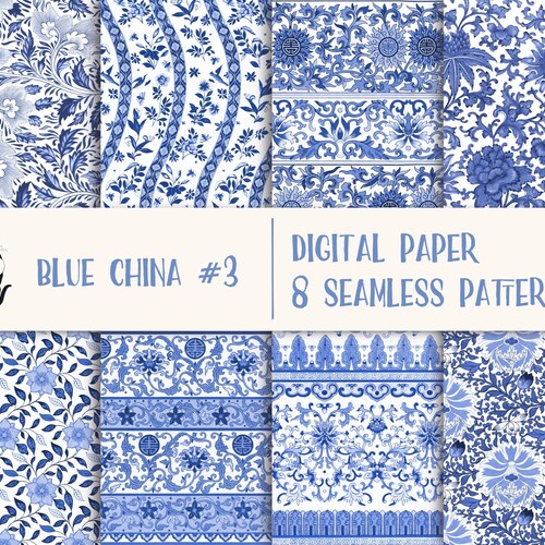 Blue China Set 3 Seamless Pattern Instant Download Digital - Etsy