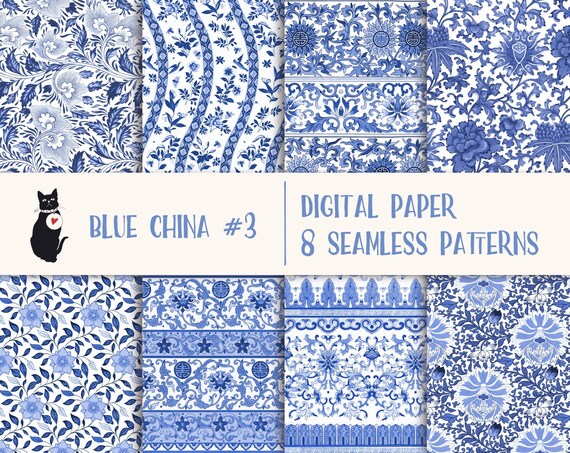 Blue China Set 3 Seamless Pattern Instant Download Digital - Etsy
