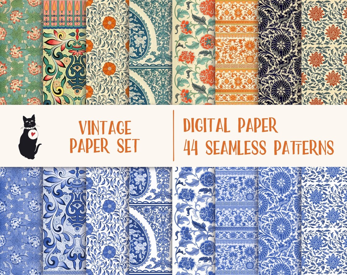 44 Vintage Digital Papers Instant Download Digital Paper - Etsy