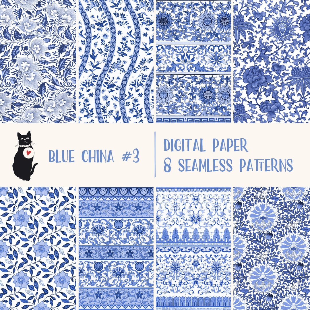 Blue China Set 3 - Seamless Pattern, Instant Download Digital Paper ...